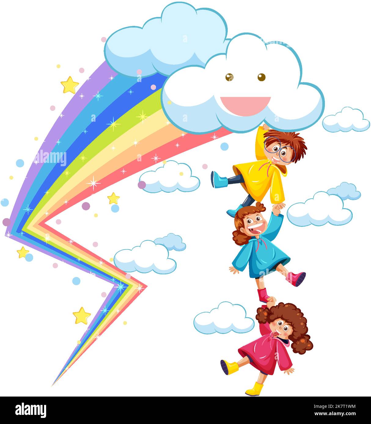 Children in the sky with rainbow illustration Stock Vector Image & Art ...