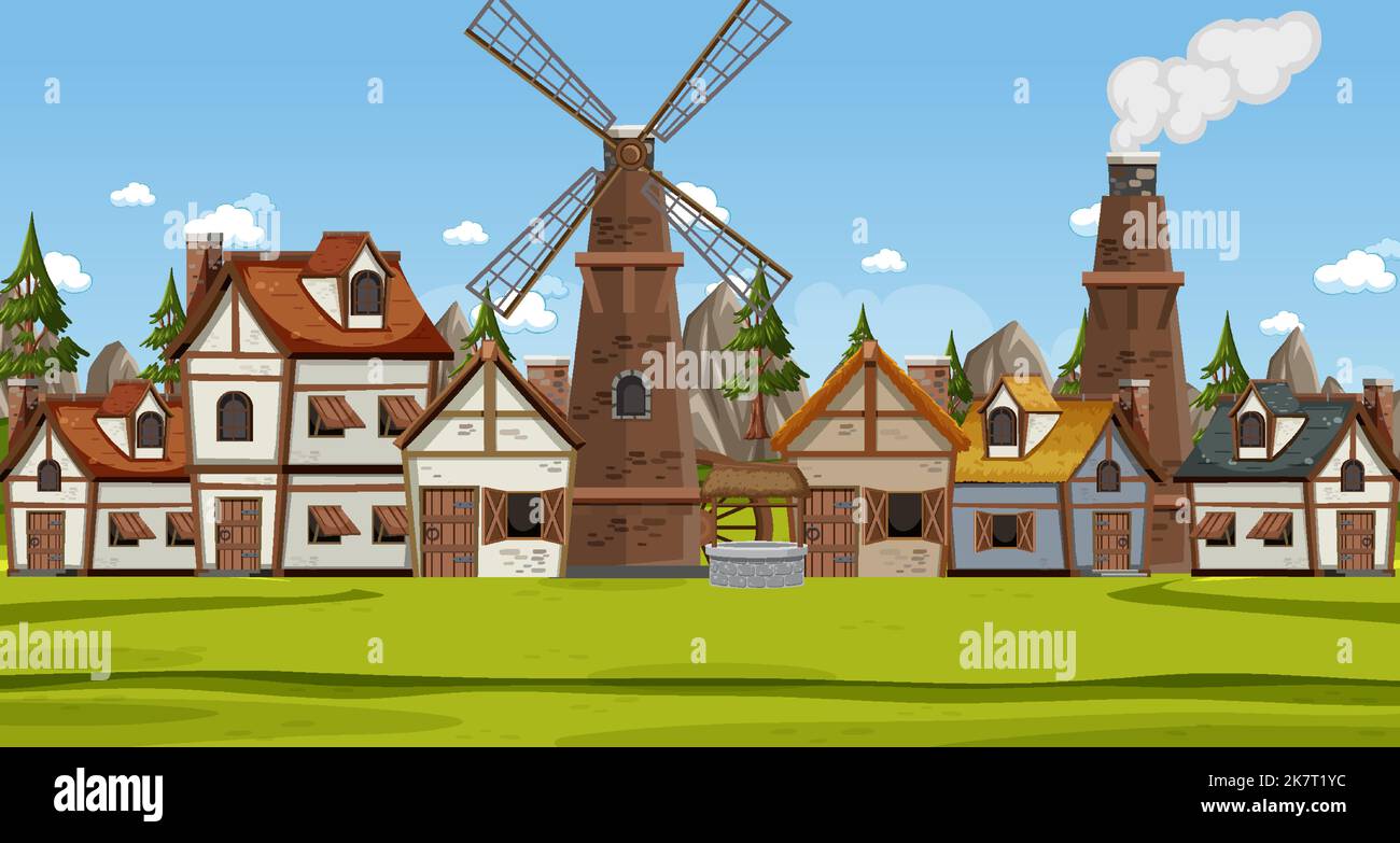 Ancient medieval village background illustration Stock Vector Image ...