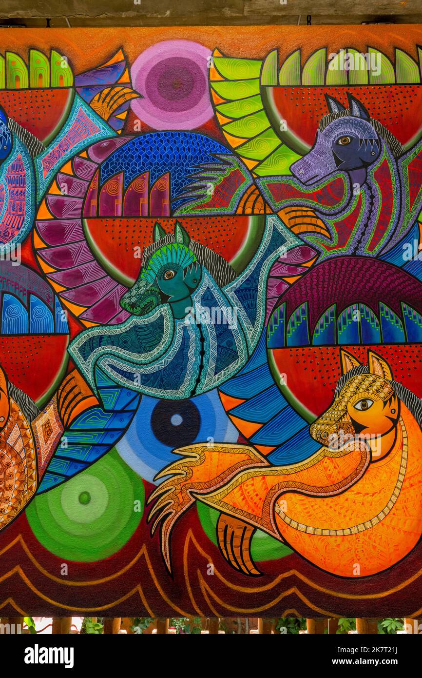 Colorful mural on the wall of the alibrije studio of Jacobo y Maria ...