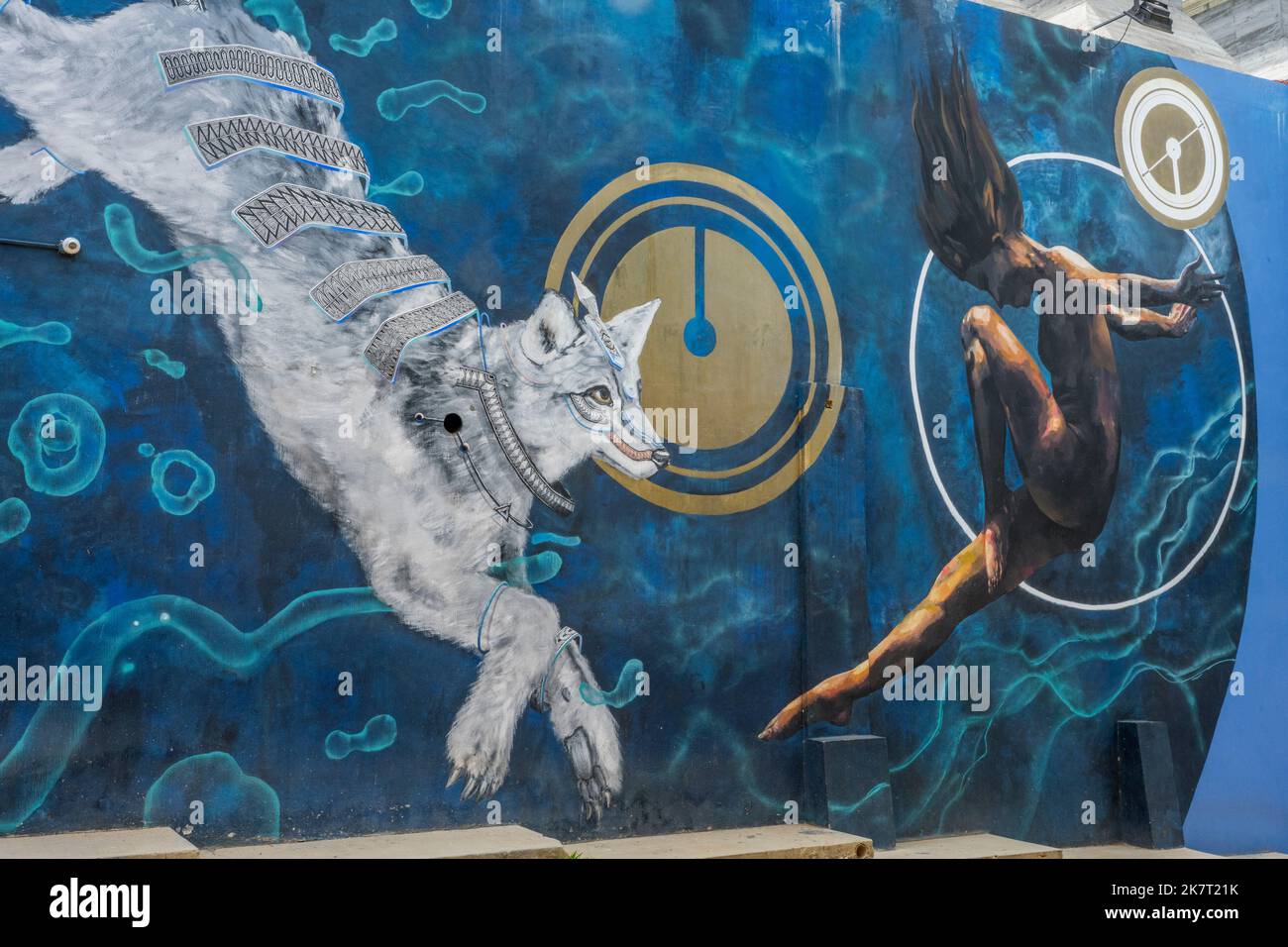 Colorful wolf mural on the wall of the alibrije studio of Jacobo y ...