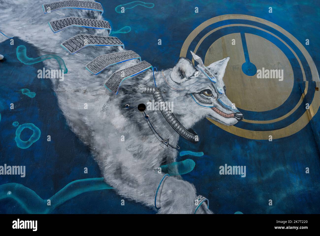 Colorful wolf mural on the wall of the alibrije studio of Jacobo y ...