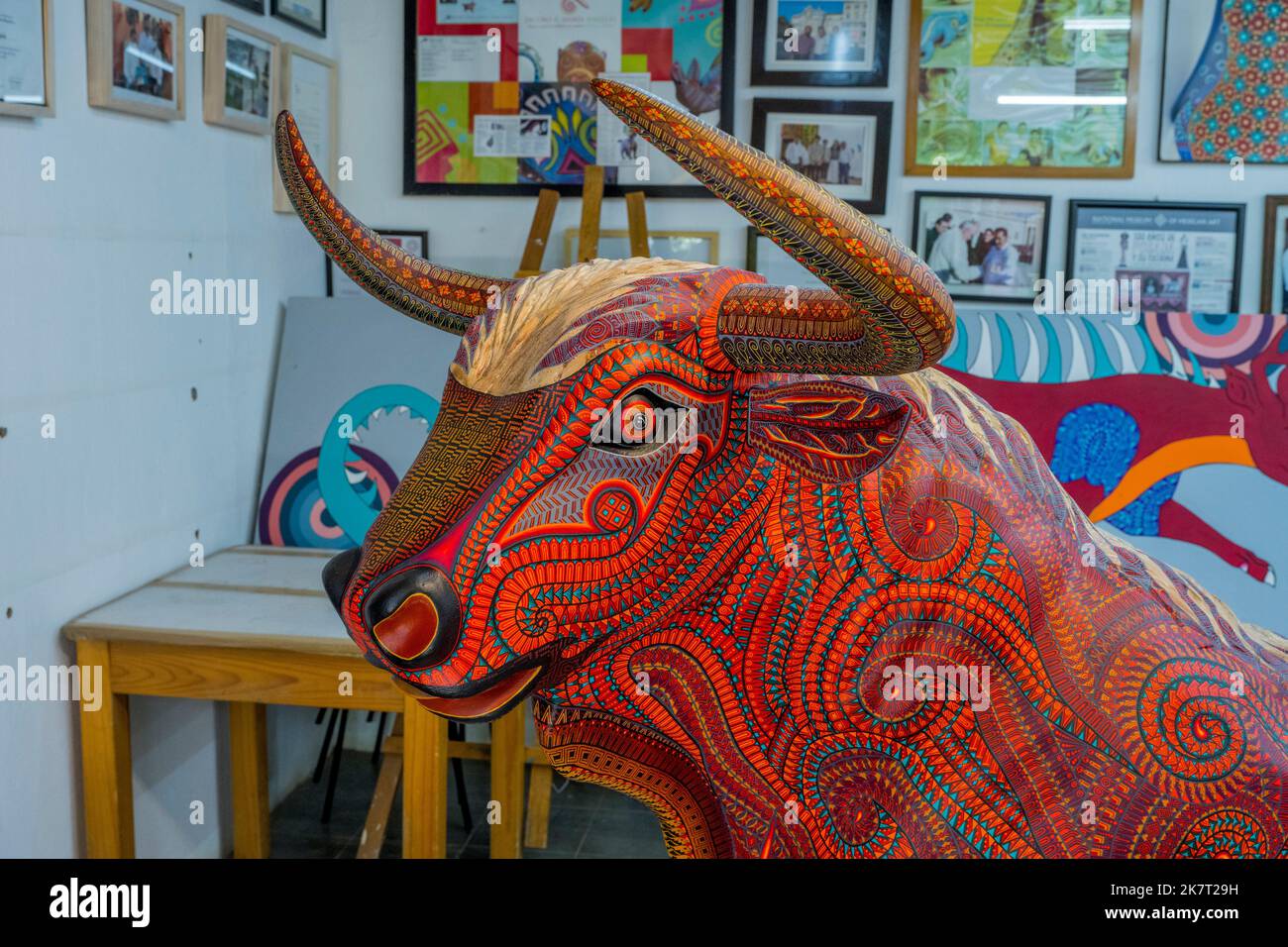 Detail of a bull alibrije at the alibrije studio of Jacobo y Maria ...
