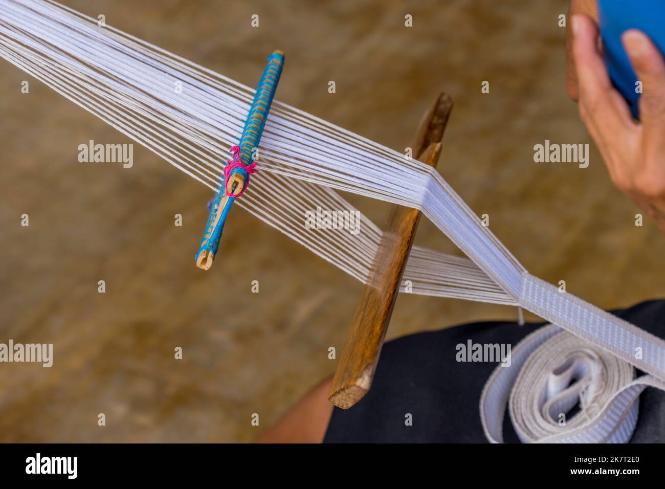 Close-up of a Back-strap Loom for weaving at the handicraft market in ...