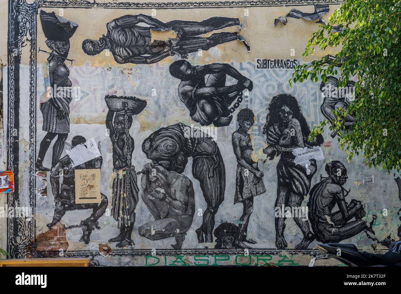 A mural, depicting the African slave trade, by Subterraneos ...