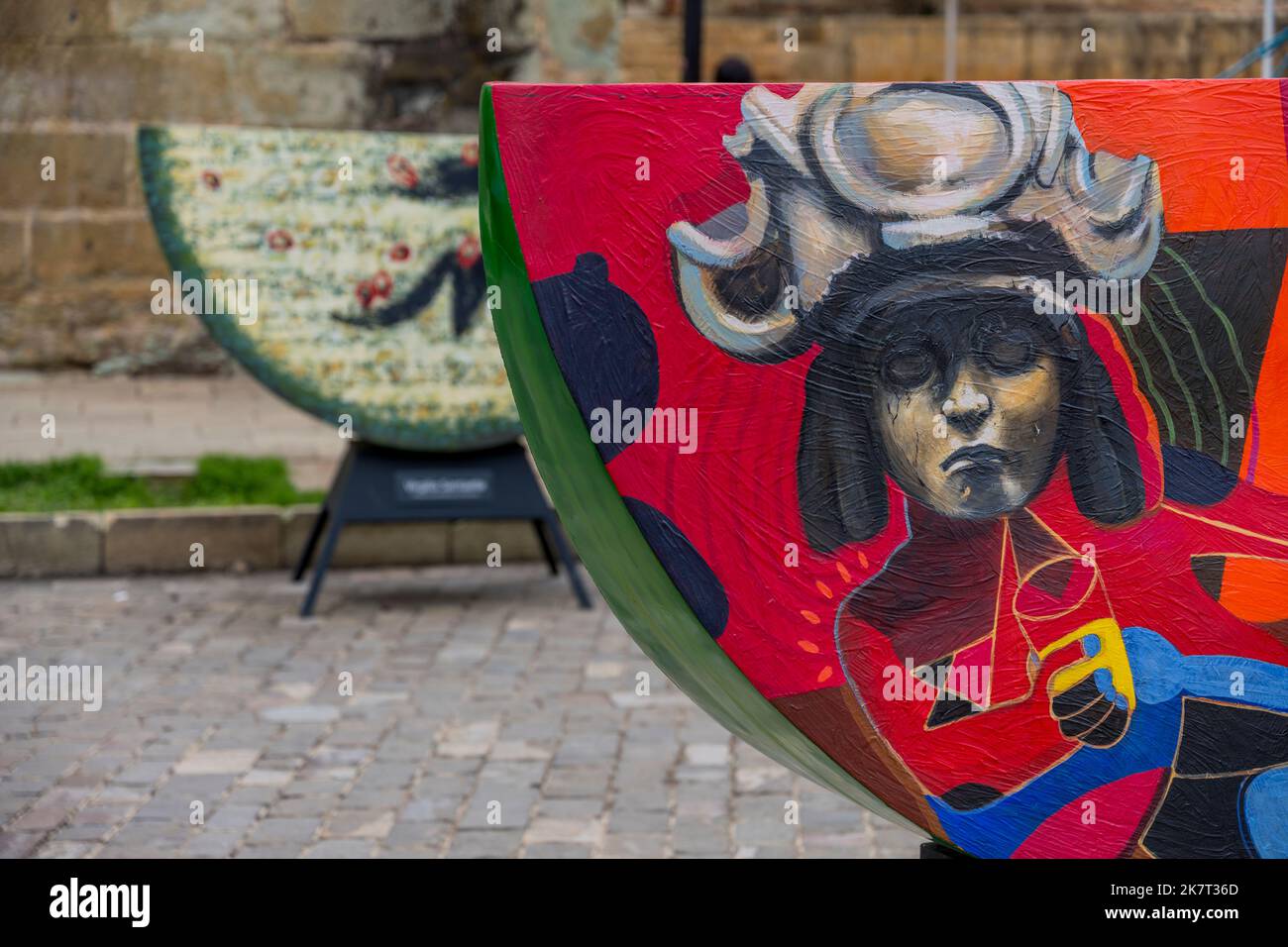 Art on display in the streets of the old, historic center in the city ...