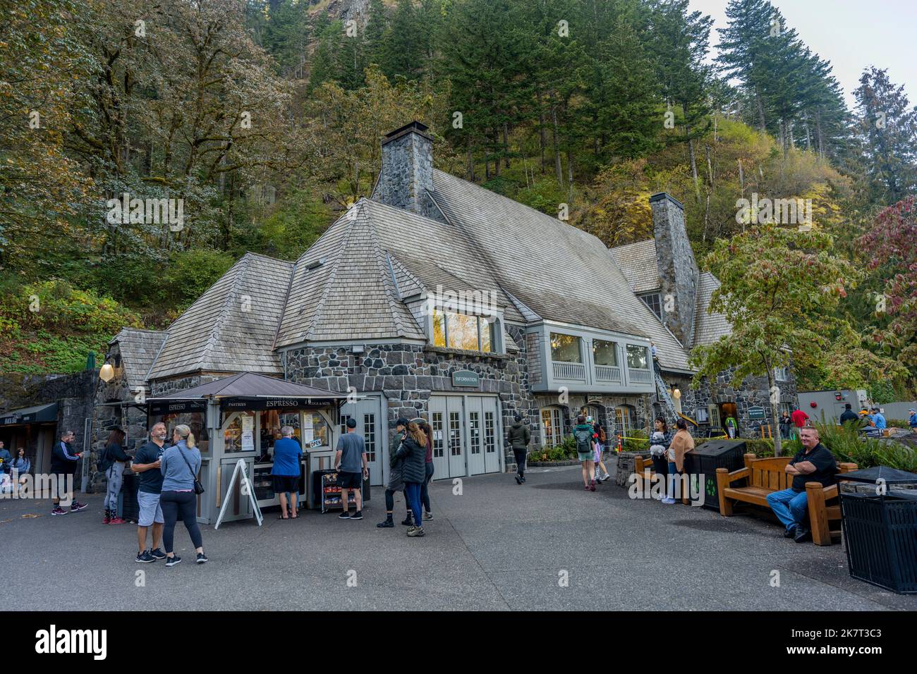 The Multnomah Falls Lodge, at a waterfall near Portland along the ...