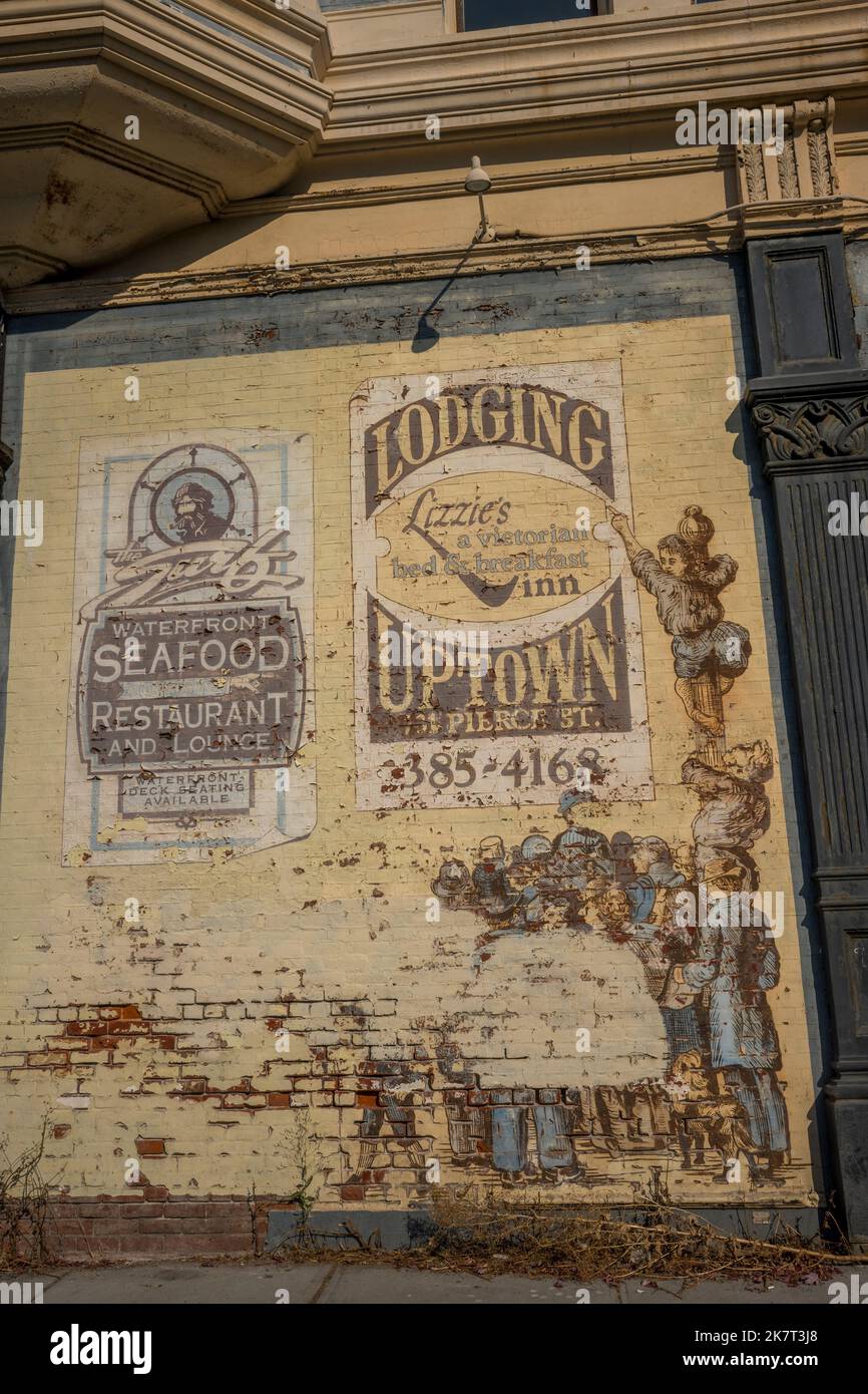 An old painted advertisement on the side of the historic Hastings ...