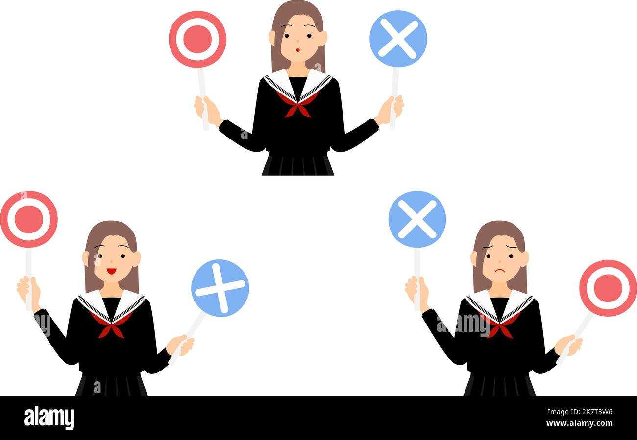 Set of girls in sailor school uniforms answering a question with a ...