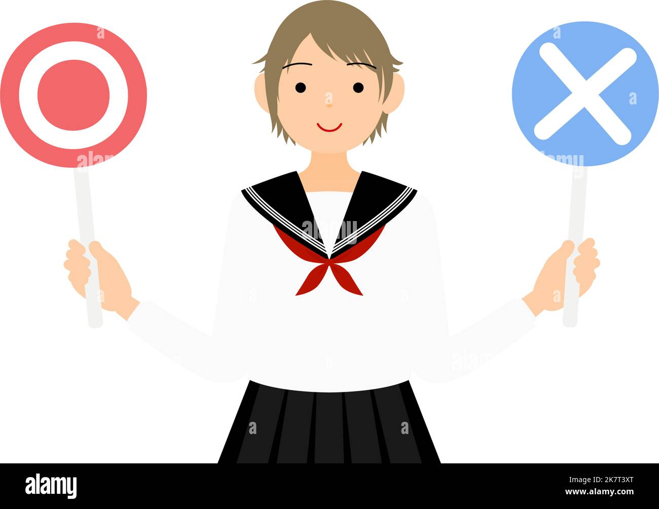 Girl wearing white school sailor uniform, Have a marbled stick for ...