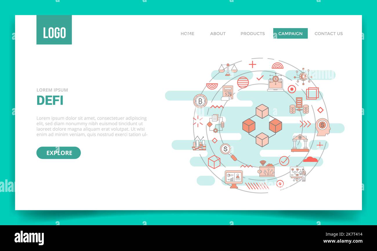 defi decentralized finance concept with circle icon for website ...