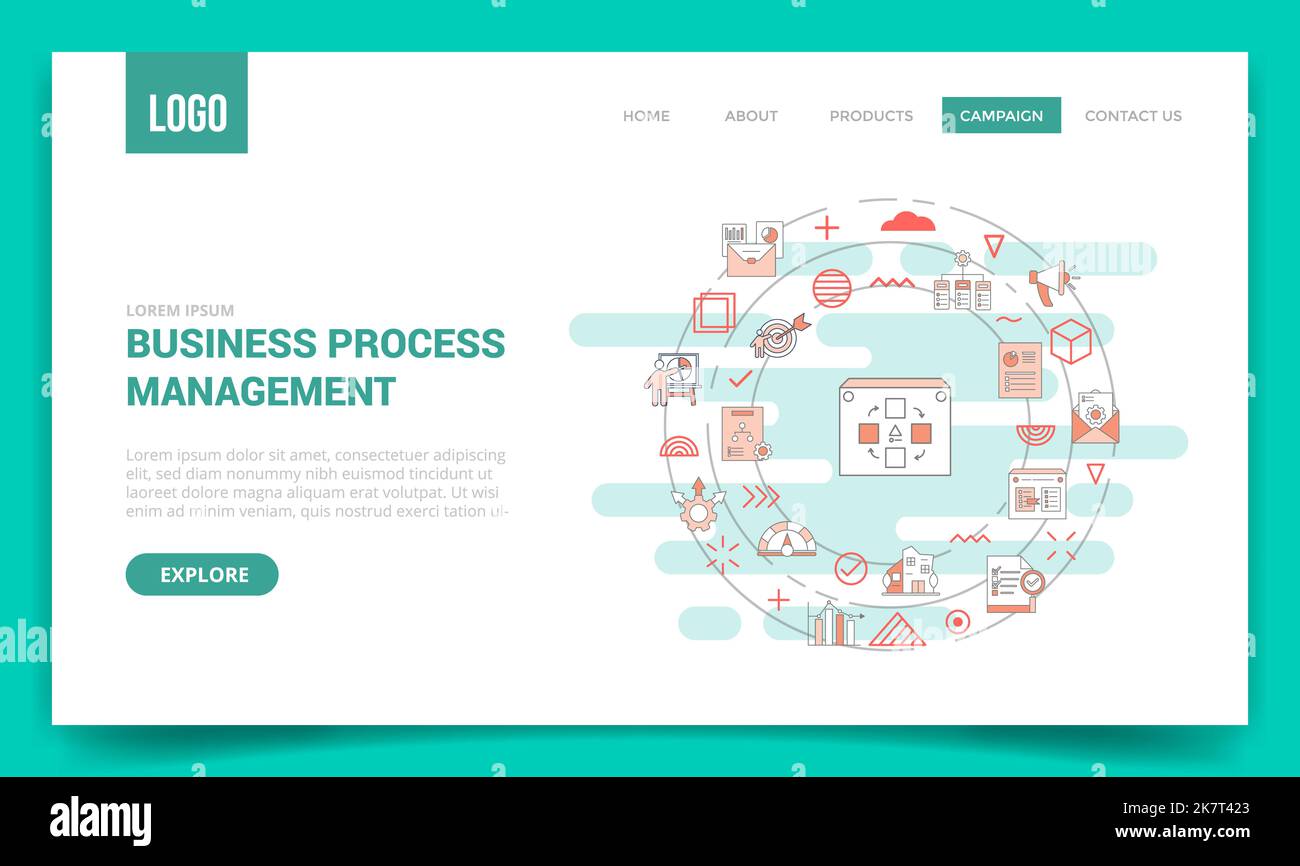 bpm business process management concept with circle icon for website template or landing page ...