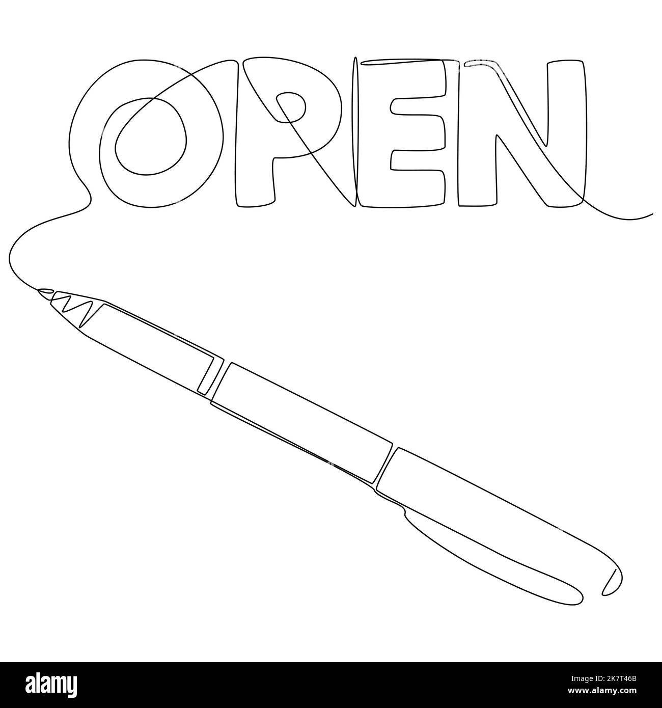 One Continuous Line Of Open Word Written With A Pencil Thin Line