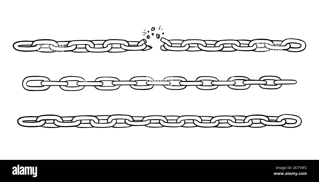 Broken chain with shatters as symbol of strength and freedom. Sketch of ...