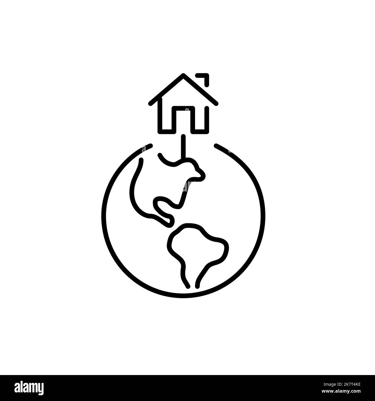 Home pointer on Earth globe. Pixel perfect, editable stroke icon Stock ...