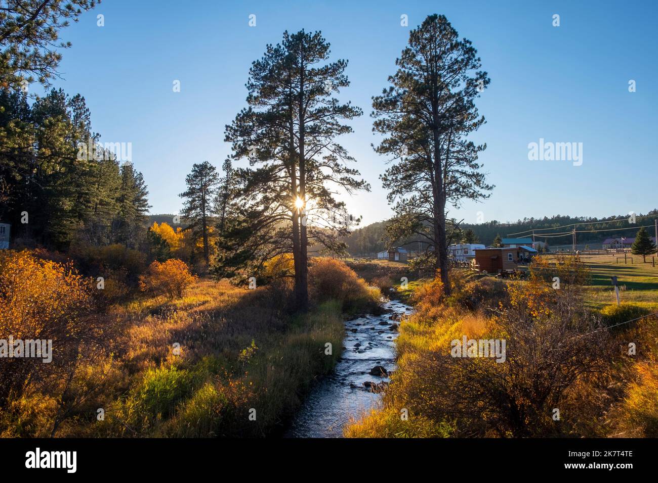 Sunset along a creek in the Black Hills National Forest, Nemo, South ...