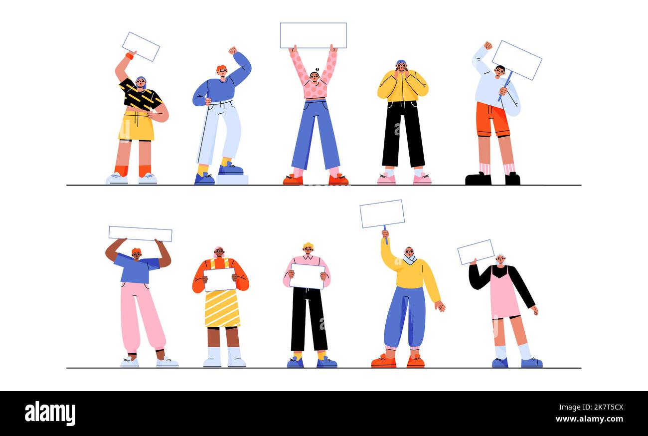 Protest people with placards and banners on rally demonstration or ...