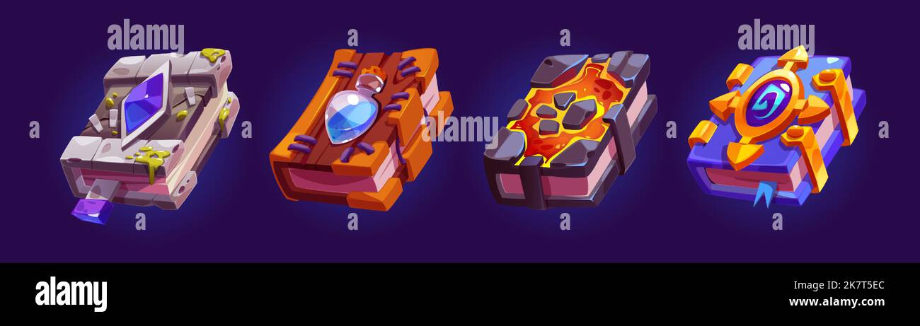 Magic spell books, fantasy alchemy grimoires with bizarre covers ...