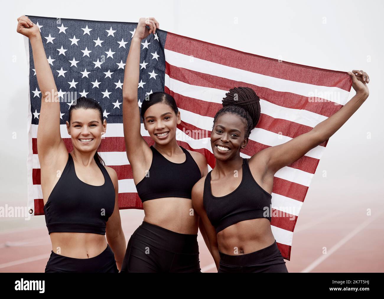 Stronger on and off the track. female athletes celebrating their win ...
