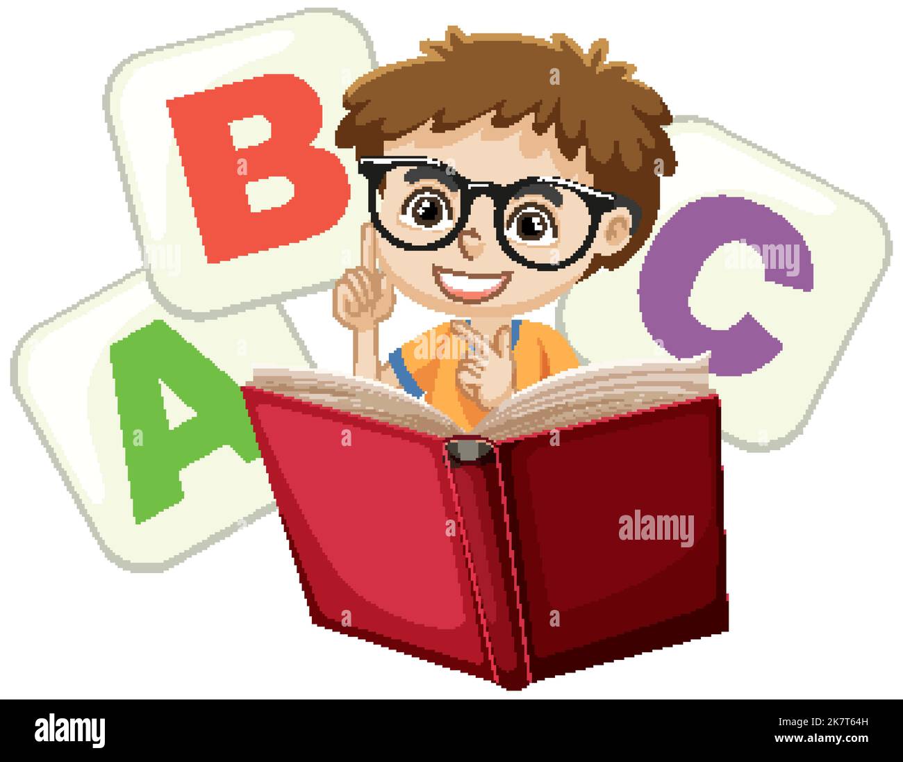 A boy reading book cartoon character illustration Stock Vector Image ...