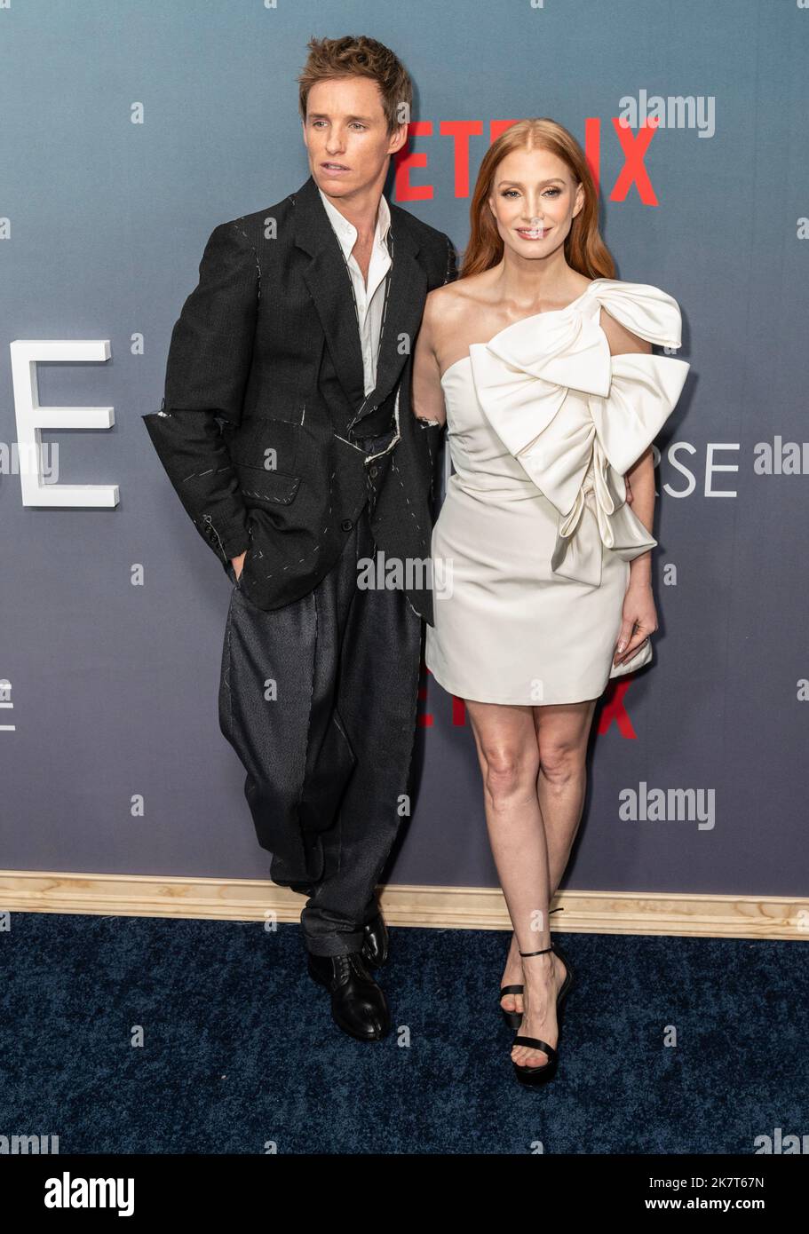 Eddie Redmayne and Jessica Chastain wearing dress by Carolina Herrera ...