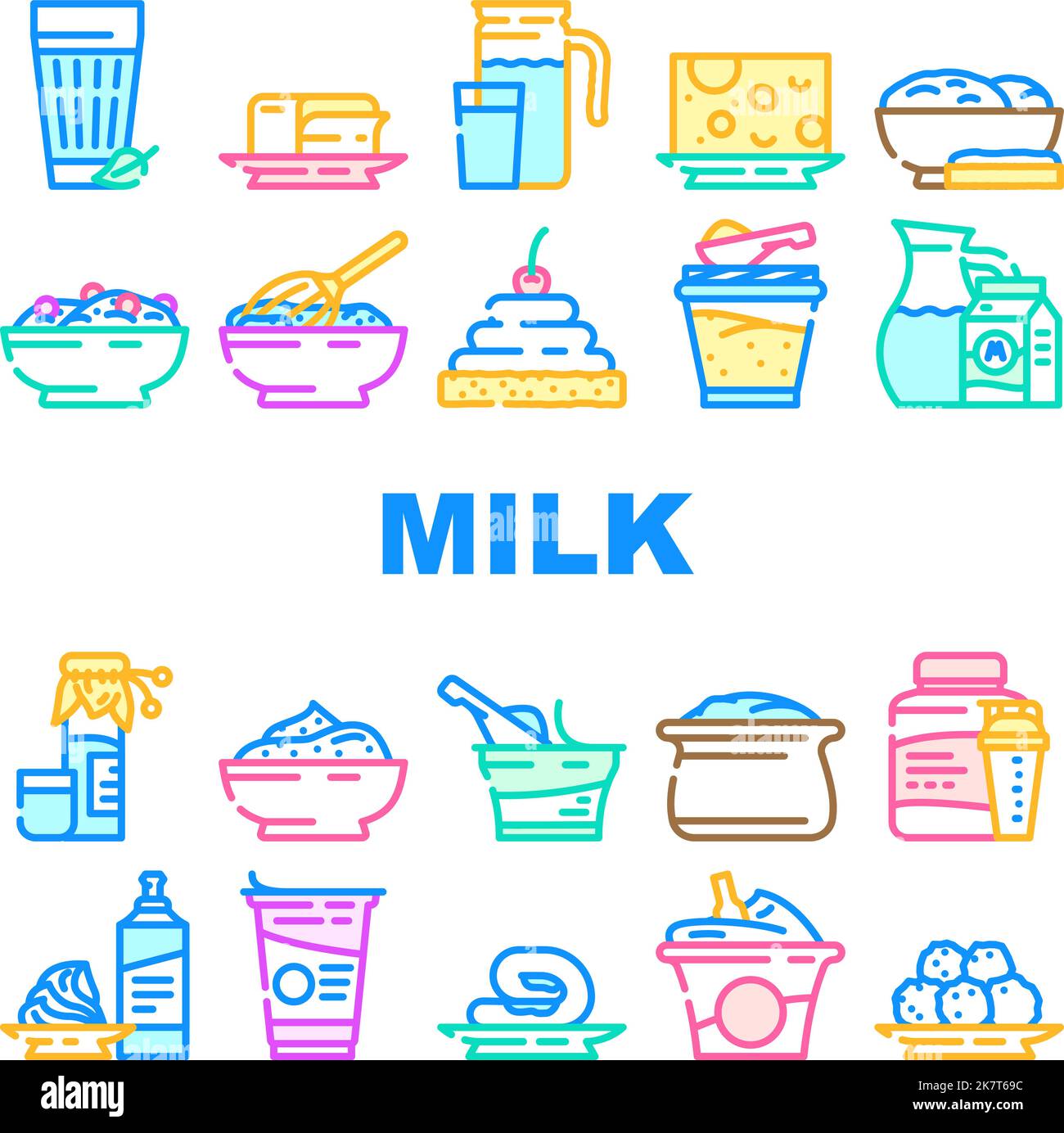 milk product dairy food yogurt icons set vector Stock Vector Image ...