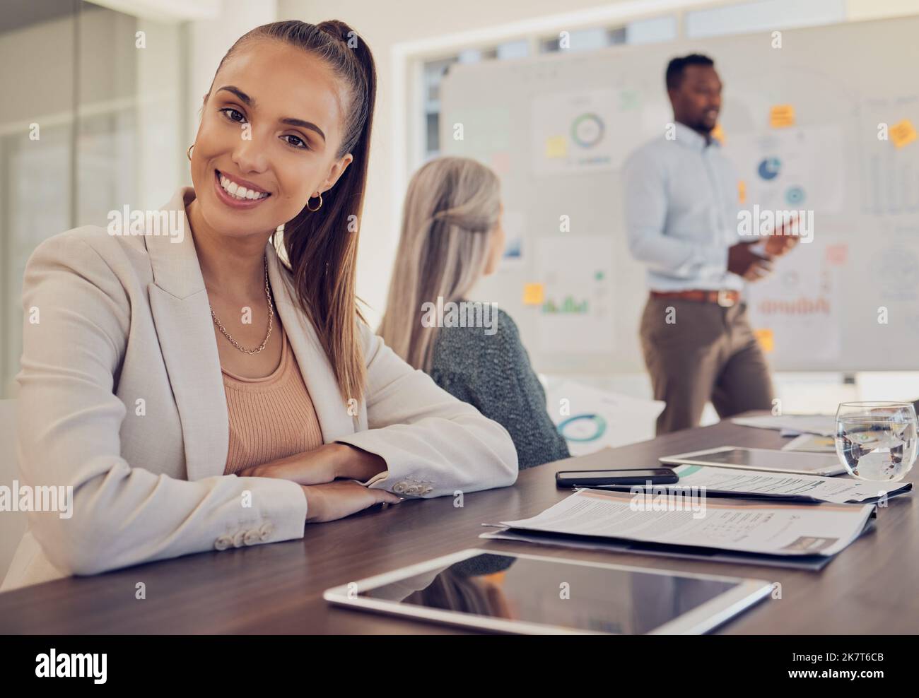 Business meeting, portrait and woman in marketing agency, company ...