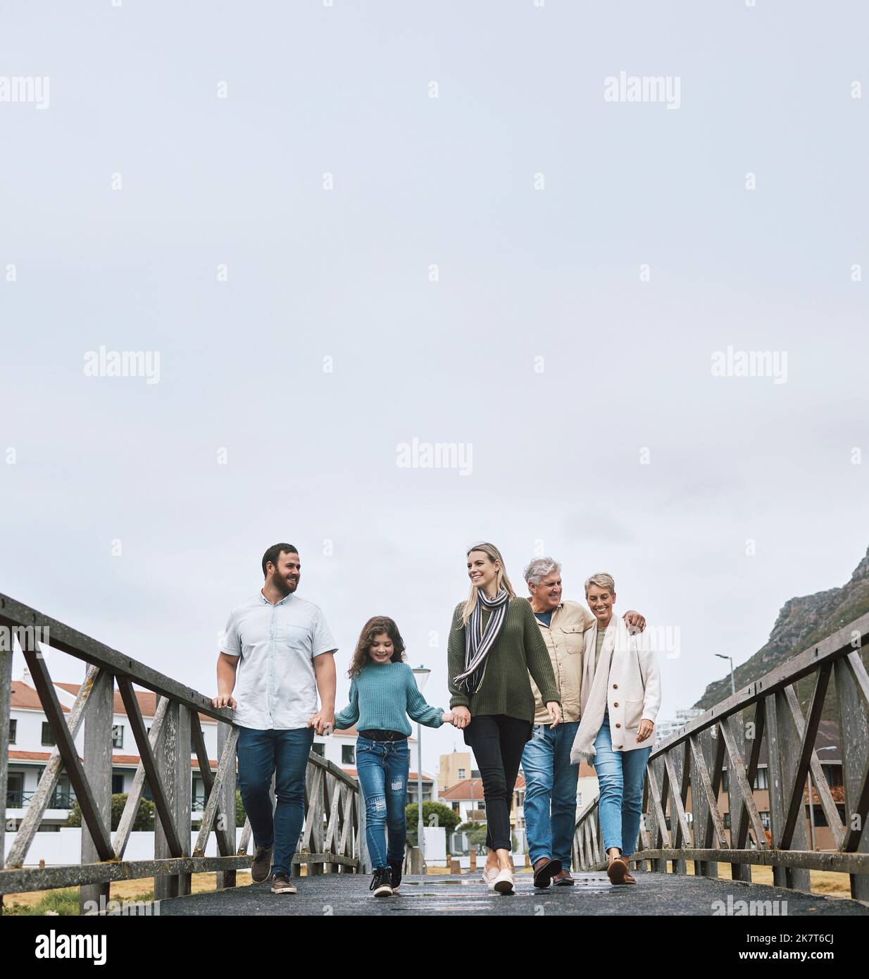 Happy, nature and big family on an outdoor walk adventure while on a ...