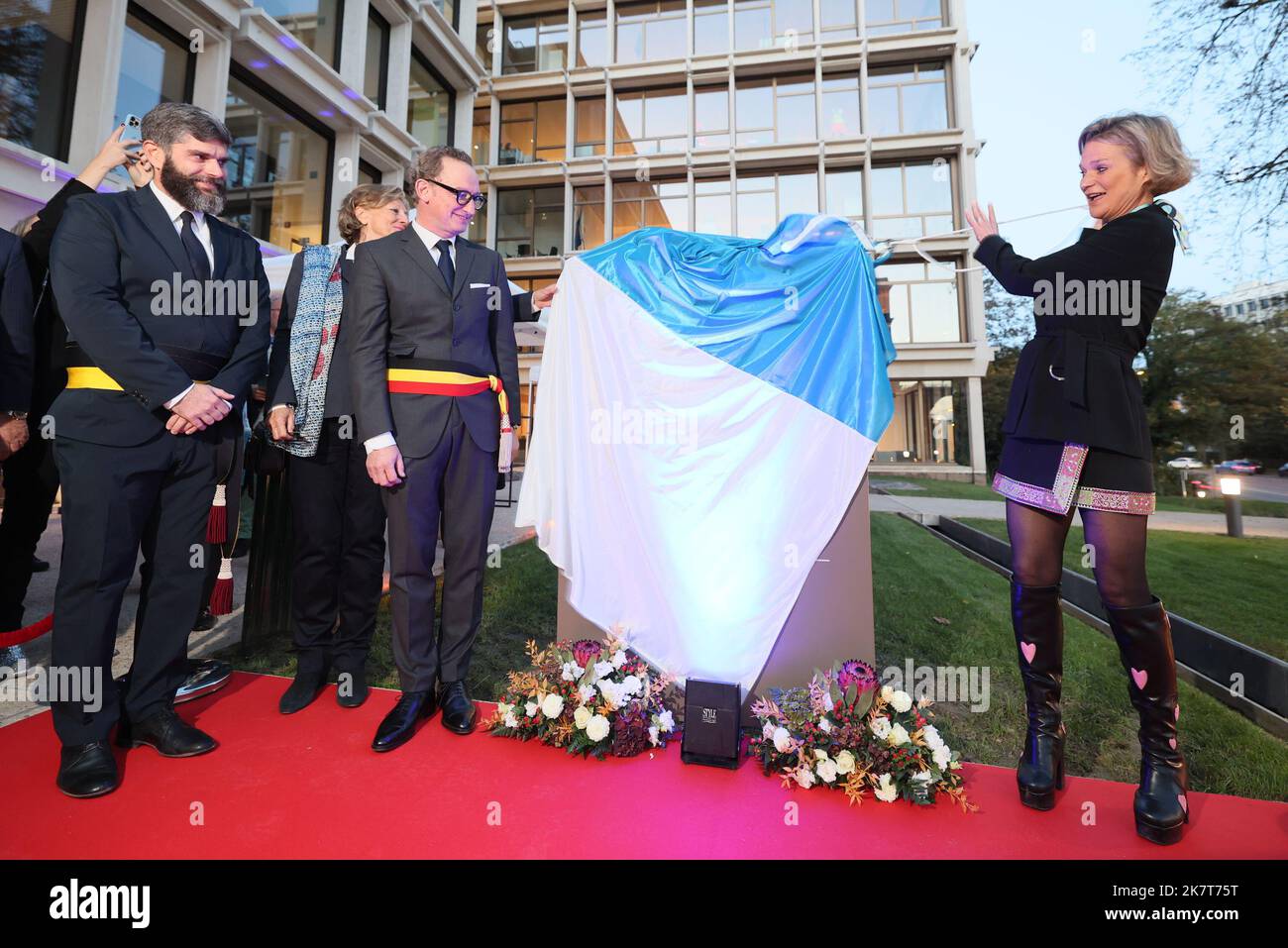 Ukkel - Uccle Mayor Boris Dillies and Princess Delphine pictured at the ...
