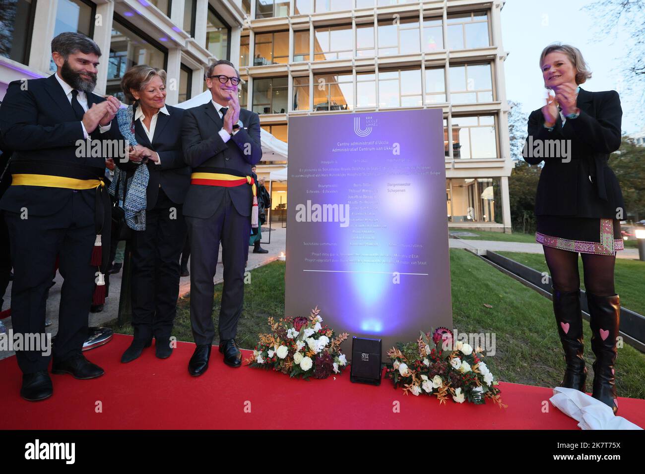 Ukkel - Uccle Mayor Boris Dillies and Princess Delphine pictured at the ...