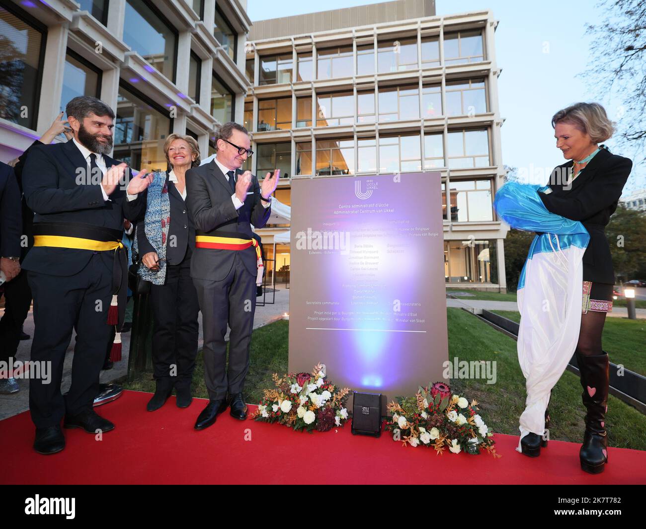Ukkel - Uccle Mayor Boris Dillies and Princess Delphine pictured at the ...