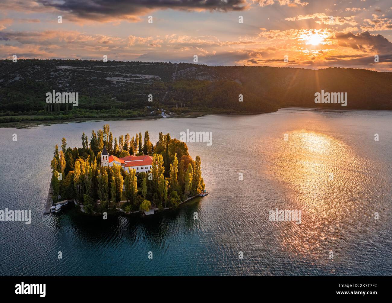 Visovac, Croatia - Aerial panoramic view of Visovac Christian monastery ...