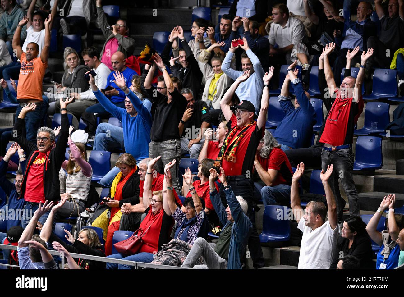 Belgian supporters pictured during the men's singles first round game ...