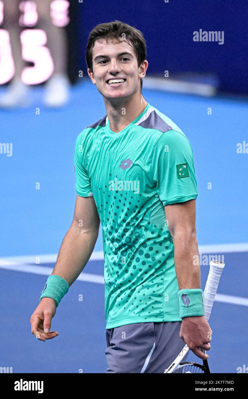 Belgian Gilles-Arnaud Bailly reacts during the men's singles first ... Belgian Gilles-Arnaud Bailly reacts during the men's singles first ...