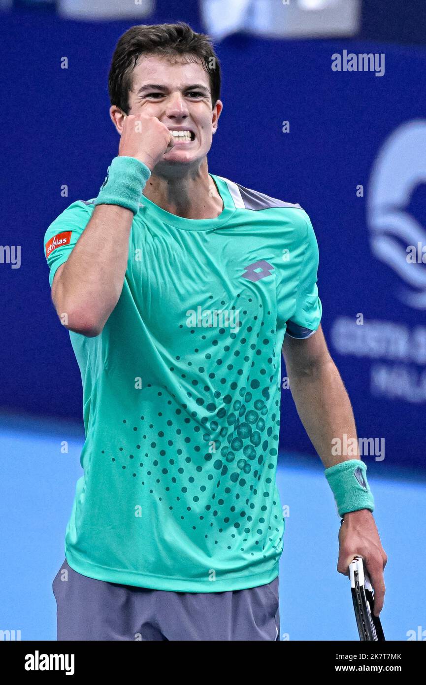 Belgian Gilles-Arnaud Bailly reacts during the men's singles first ... Belgian Gilles-Arnaud Bailly reacts during the men's singles first ...