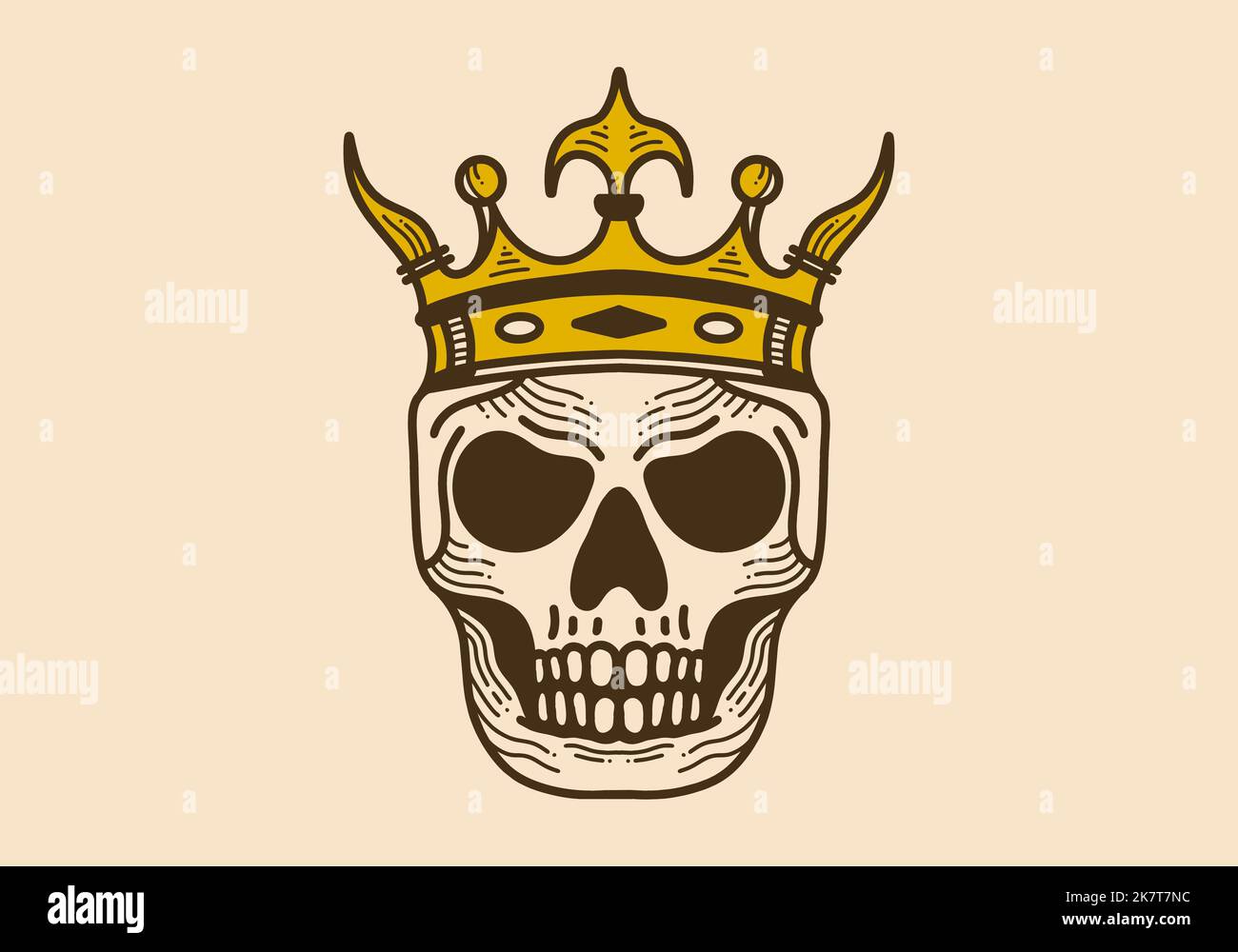 Vintage art illustration design of a skull wearing crown Stock Vector ...