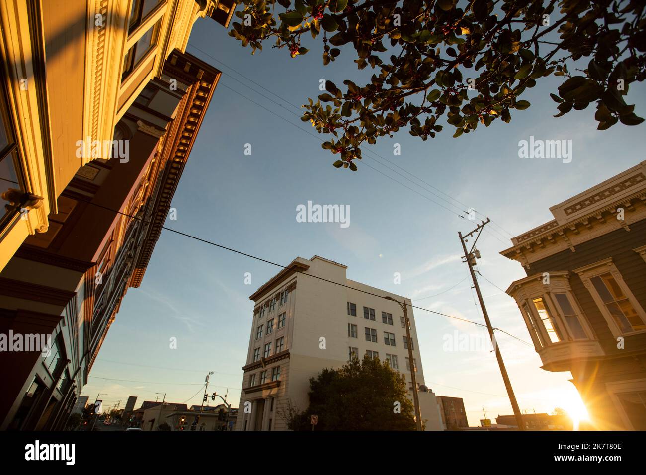 Sunset skyline view of the historic architecture in the downtown core ...