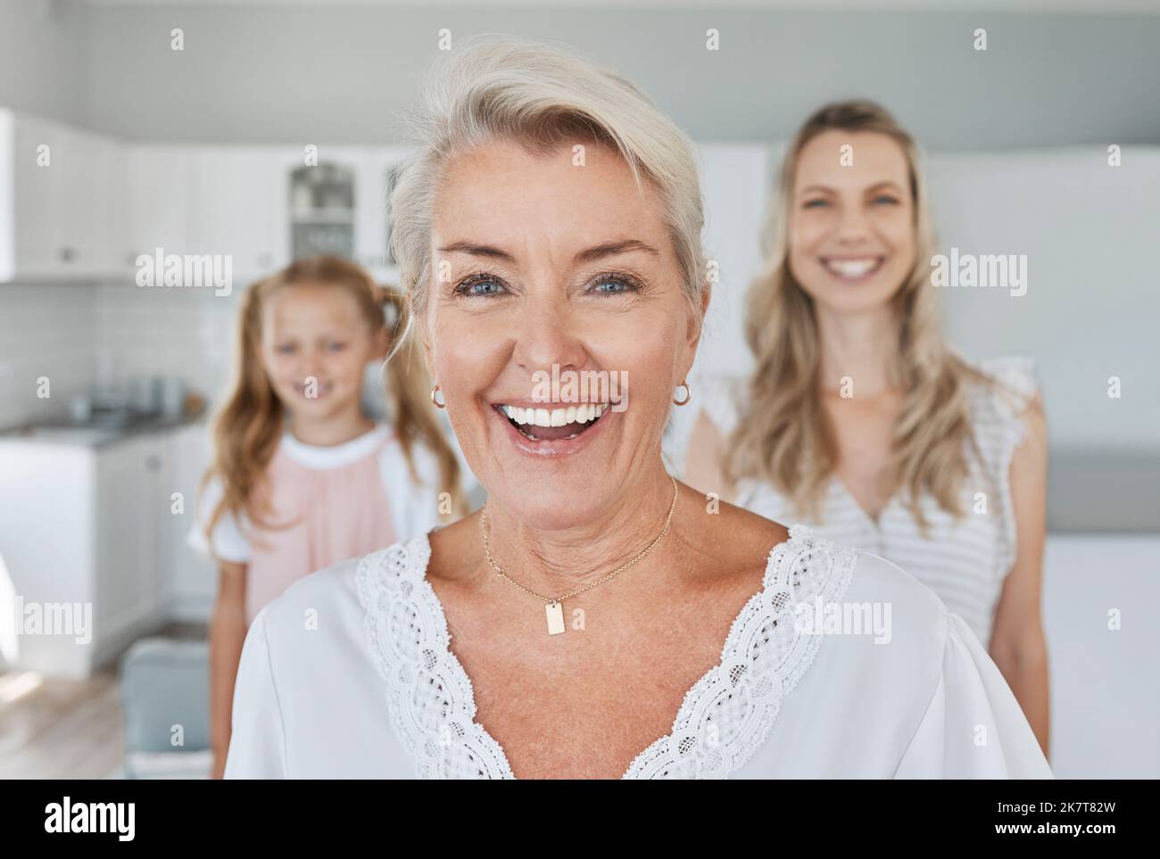 Senior, retirement and family with a grandmother, woman and girl in ...