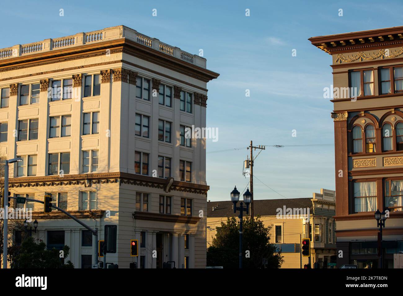 Sunset skyline view of the historic architecture in the downtown core ...