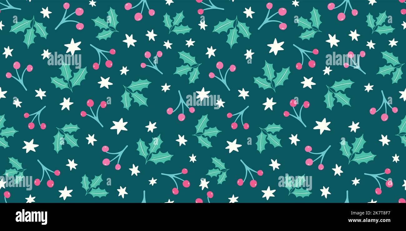 Christmas holly and berries vector pattern background border Stock ...