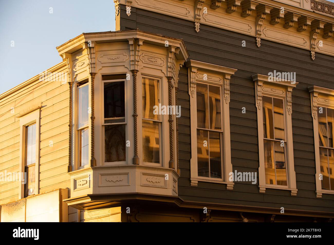 Sunset skyline view of the historic architecture in the downtown core ...
