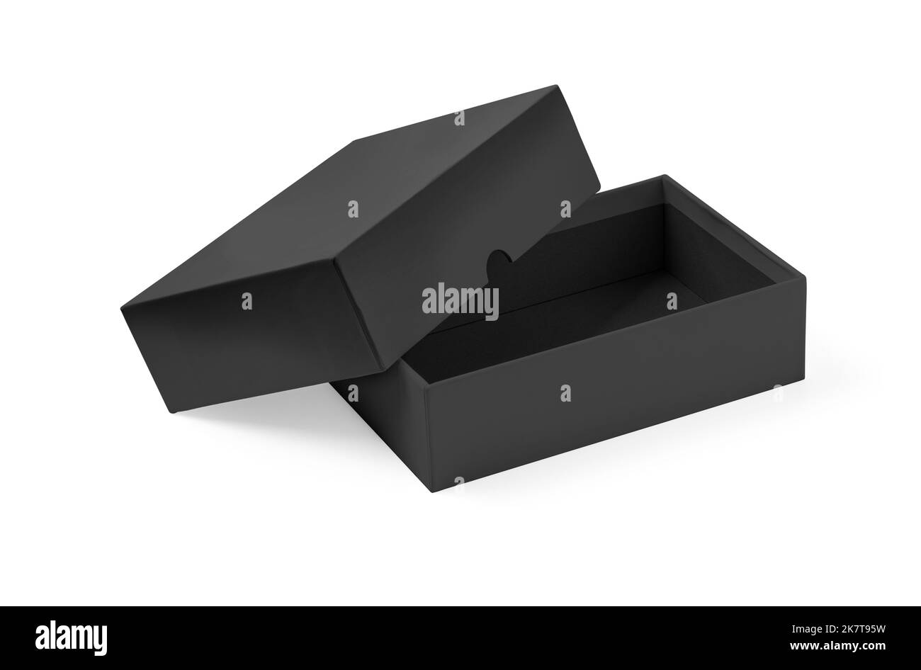 A black cardboard box isolated on a white background with a cropped ...