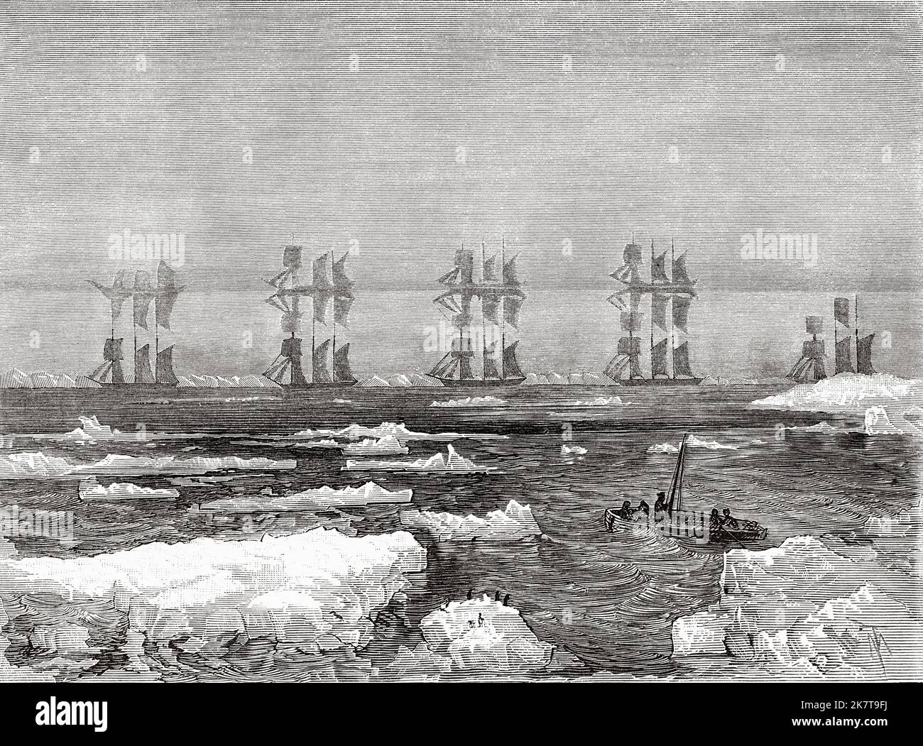 Effect of a mirage, sailboats reflected in the ice. Second German ...