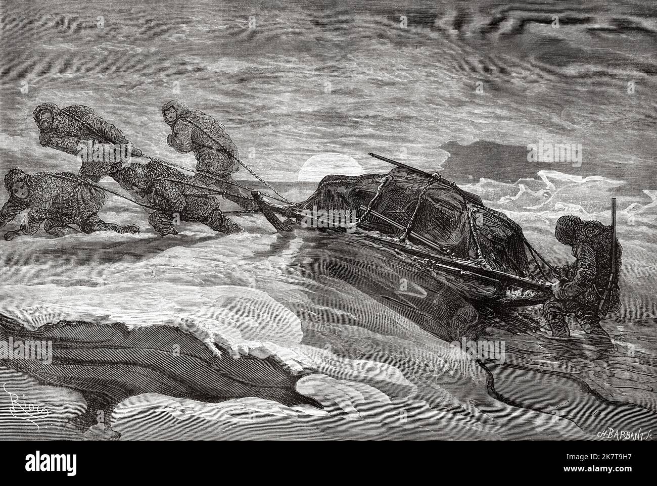 Pulling a sled. Second German expedition to the North Pole with the ...