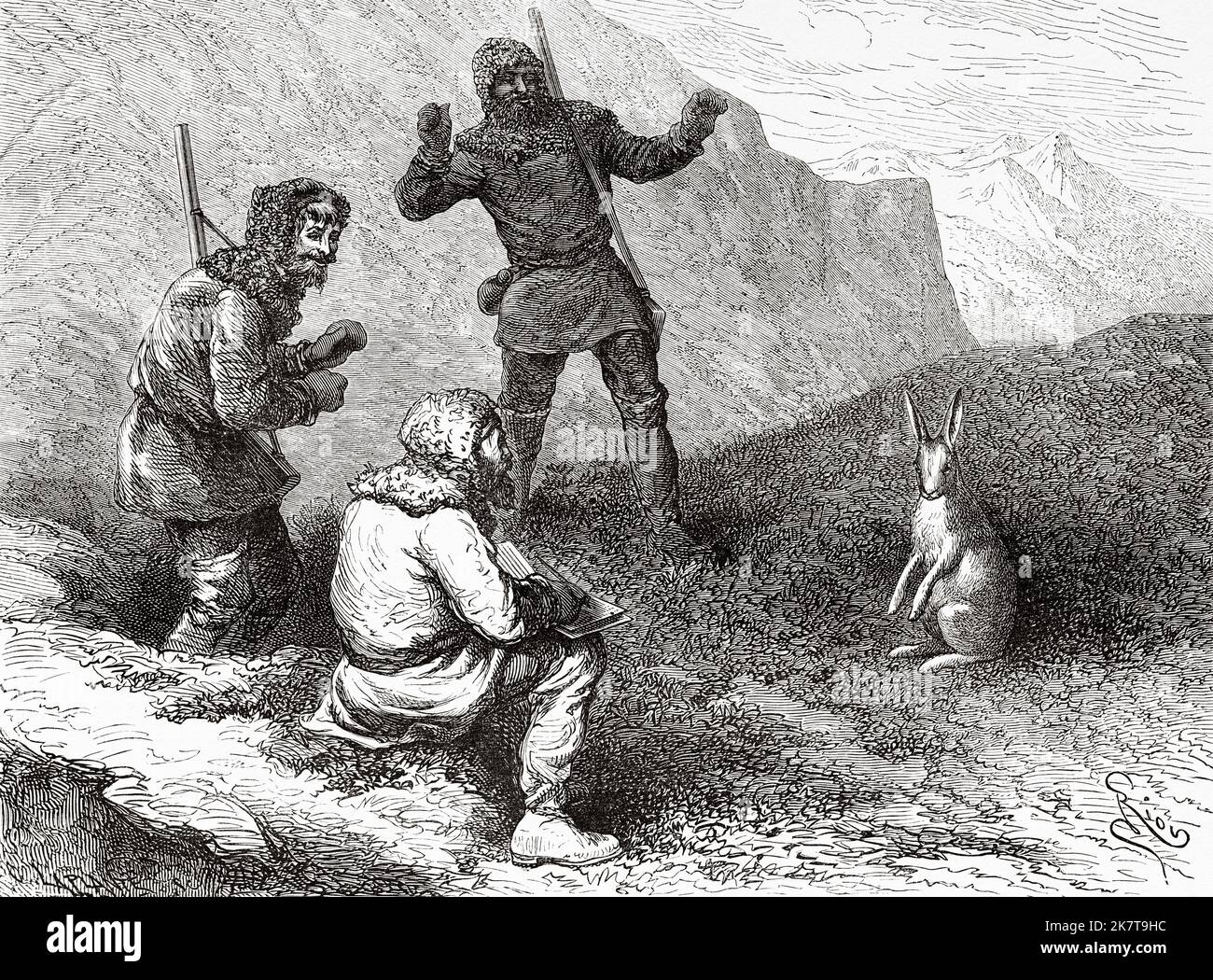 Lieutenant Payer drawing an Arctic Hare. Second German expedition to ...