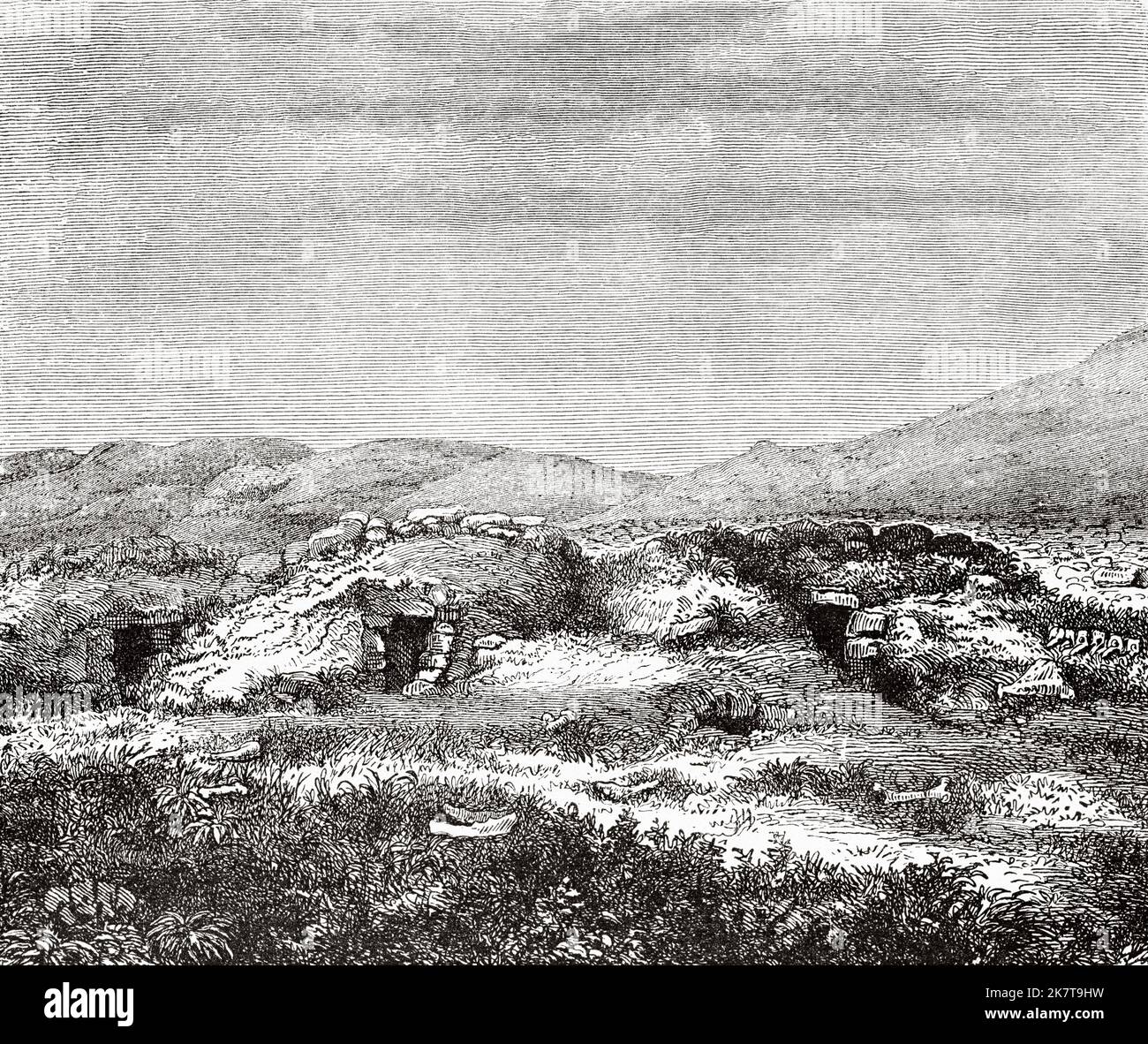 Abandoned eskimo huts, Greenland. Second German expedition to the North ...