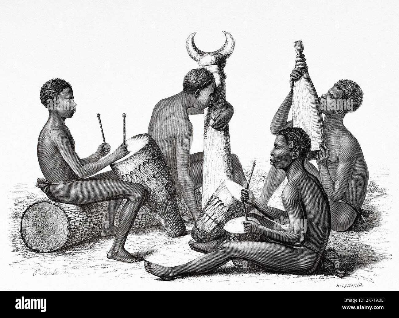 Bongo men playing musical instruments, Democratic Republic of the Congo ...