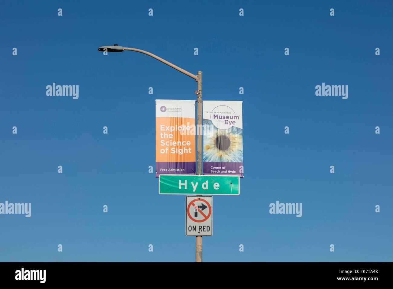 San Francisco, USA -June 6, 2022: street name Hyde with additional ...