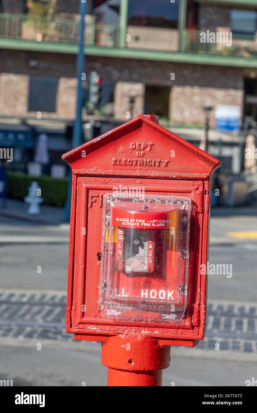 San Francisco, USA - June 6, 2022: fire alarm reporting phone in case ...