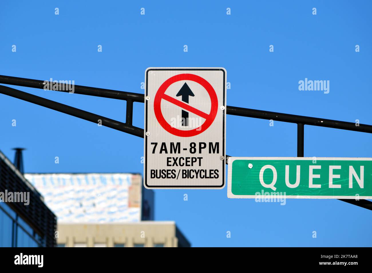 No entry except buses and bicycles road sign, Spring Garden Road ...