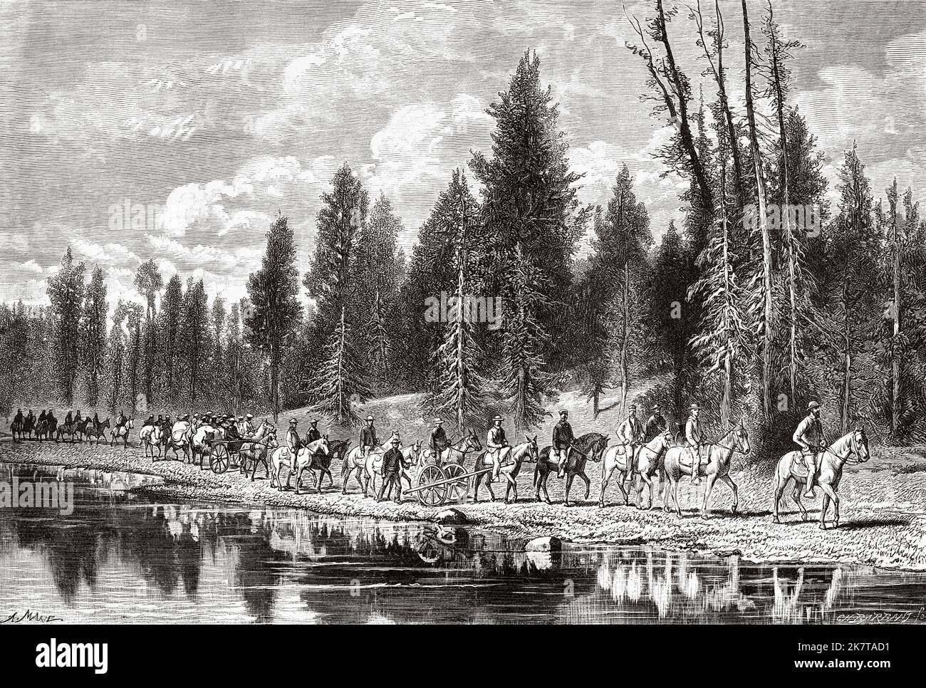 Geological Mission marching along the Snake River. Yellowstone National ...
